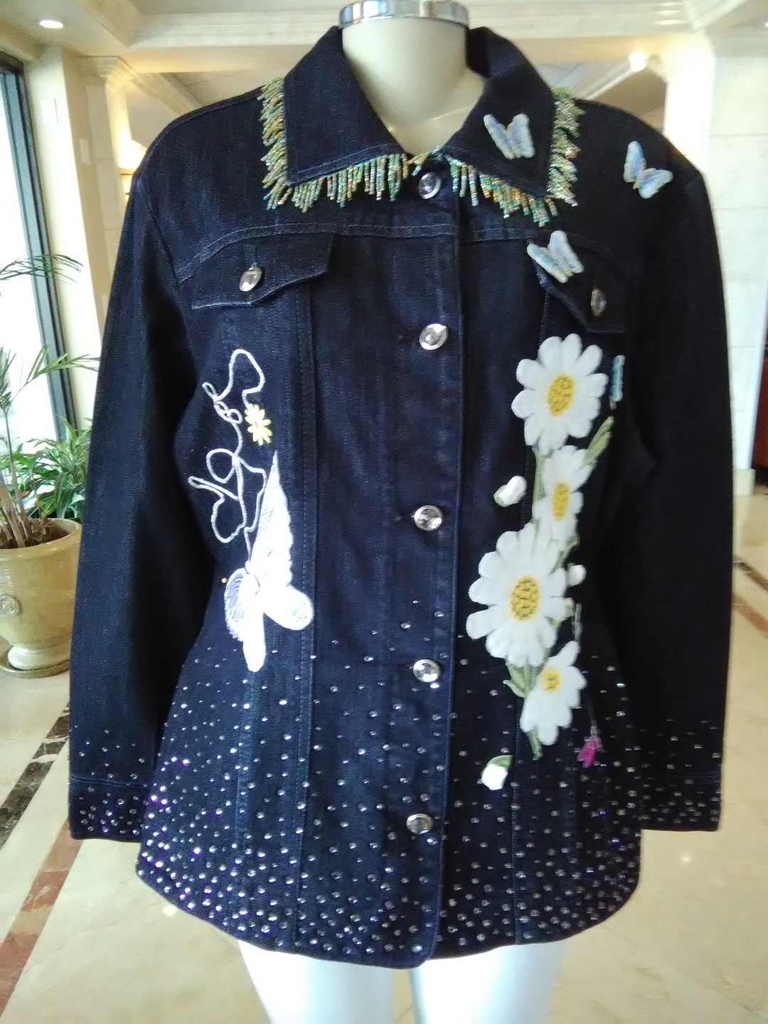 Hand Decorated Denim Jacket... "sun FLOWER Burst" - Etsy