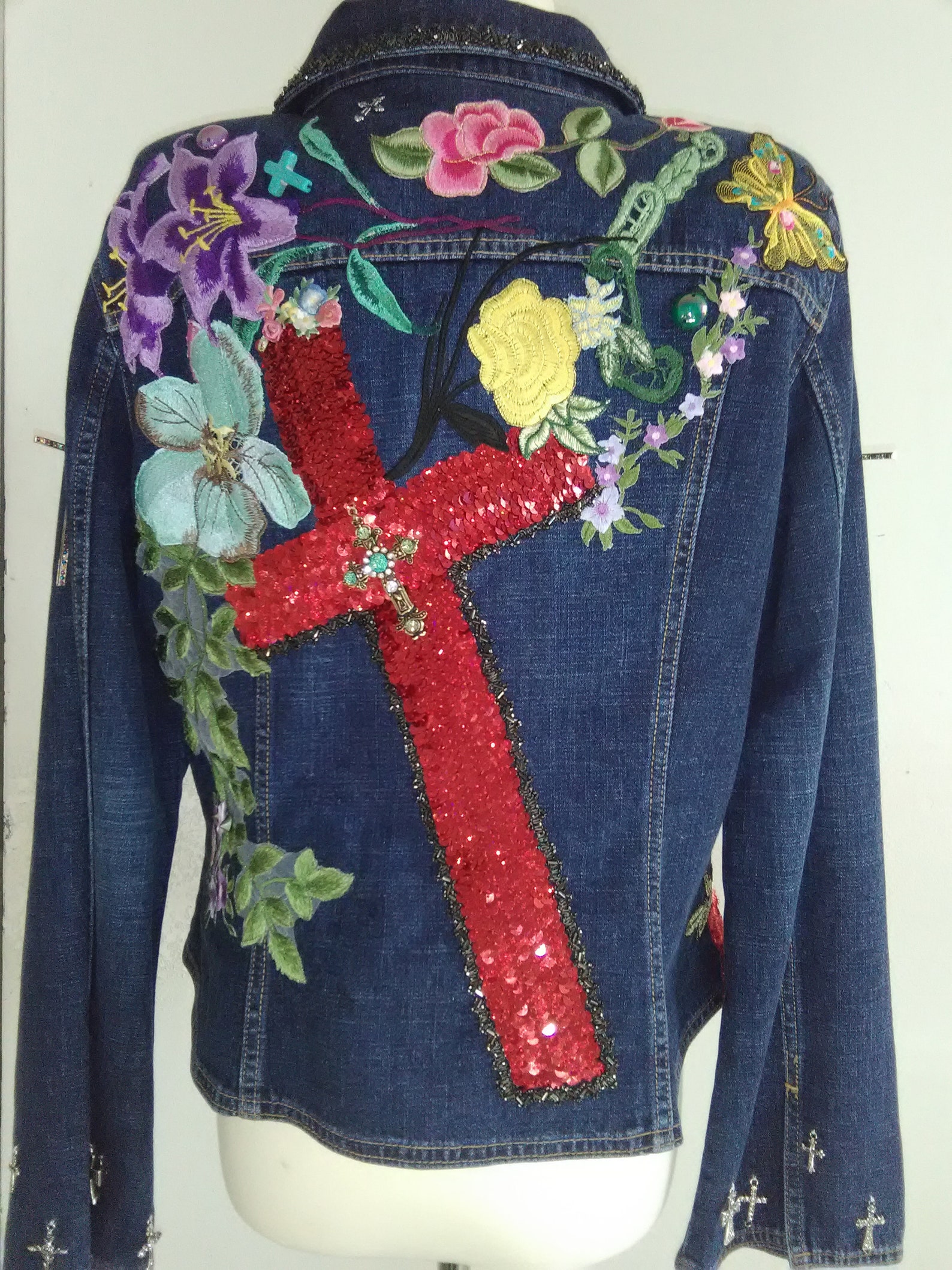 Hand Decorated Denim Jacket.... "all MY Crosses" - Etsy