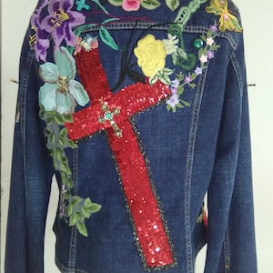 Hand Decorated Denim Jacket.... "all MY Crosses" - Etsy
