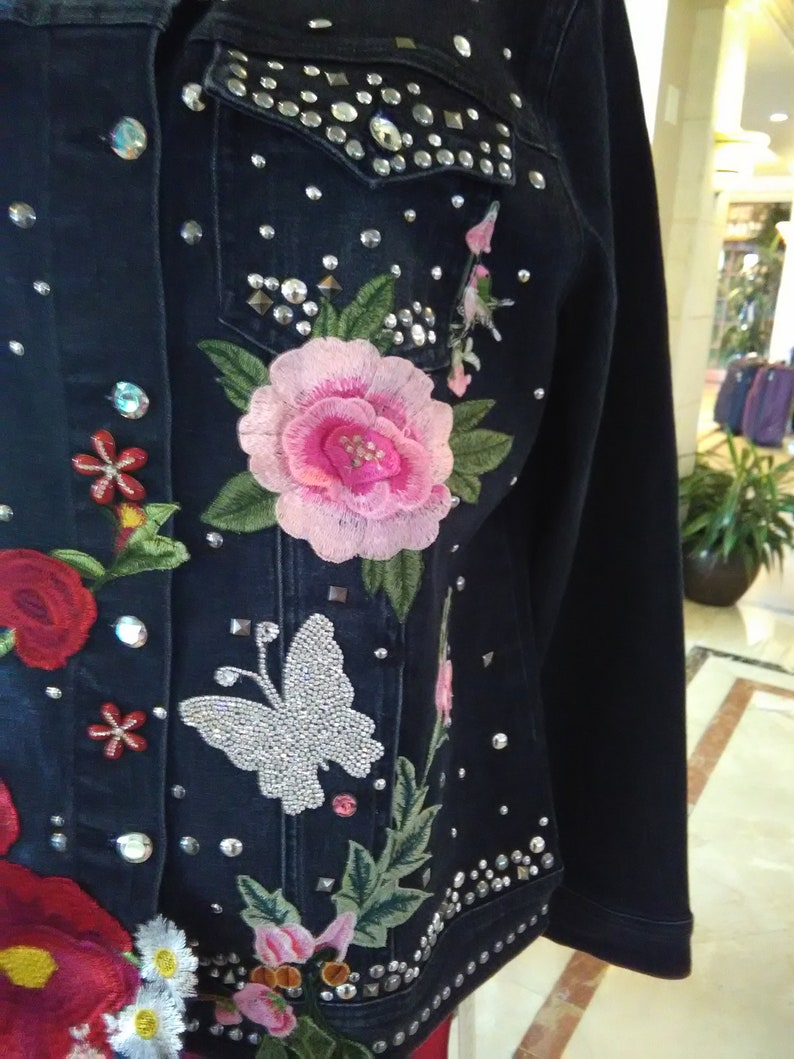 Hand Decorated Denim Jacket .... "oh Poppy" - Etsy