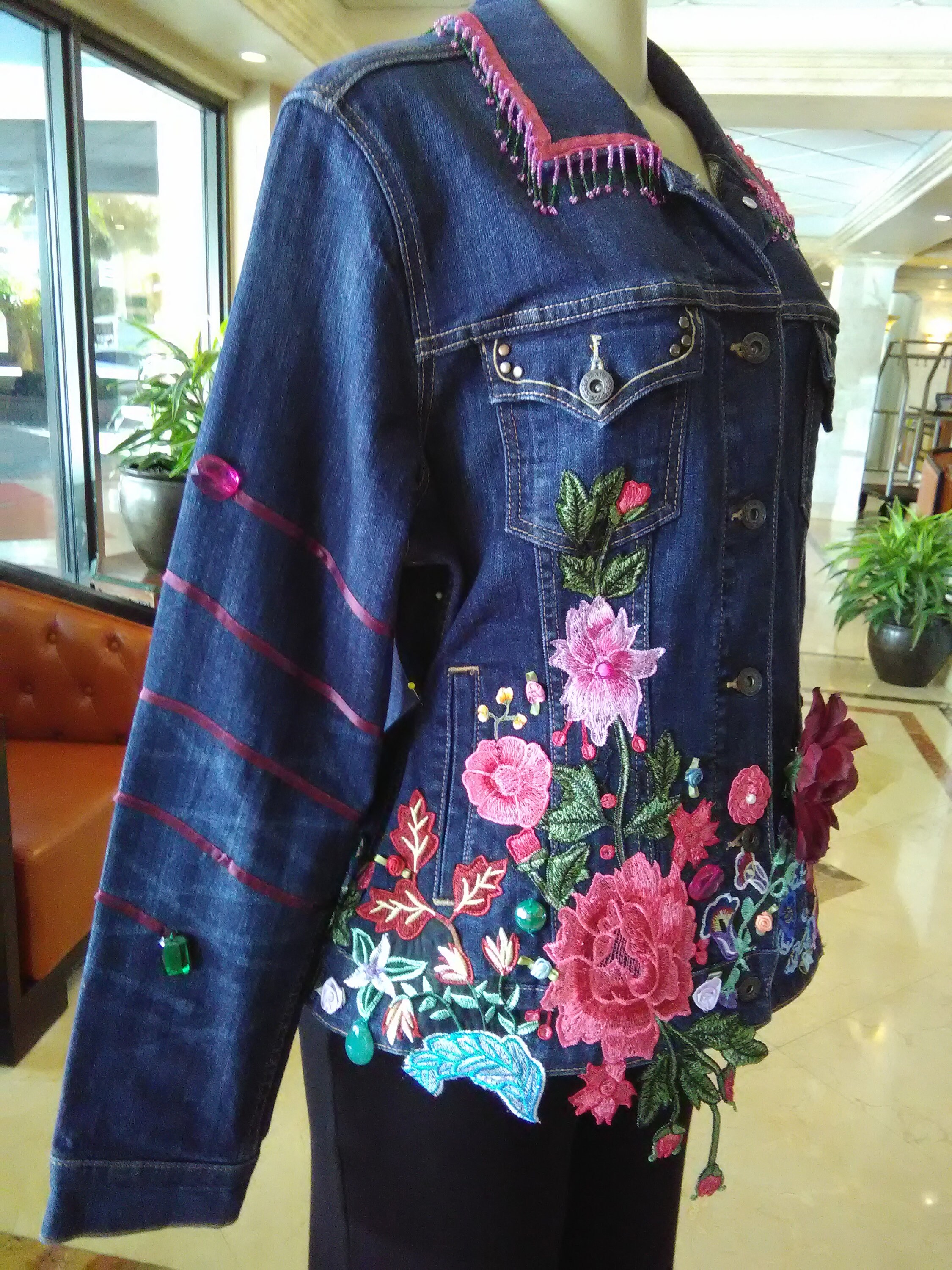 Hand Decorated Denim Jacket .... "bed OF Roses" - Etsy
