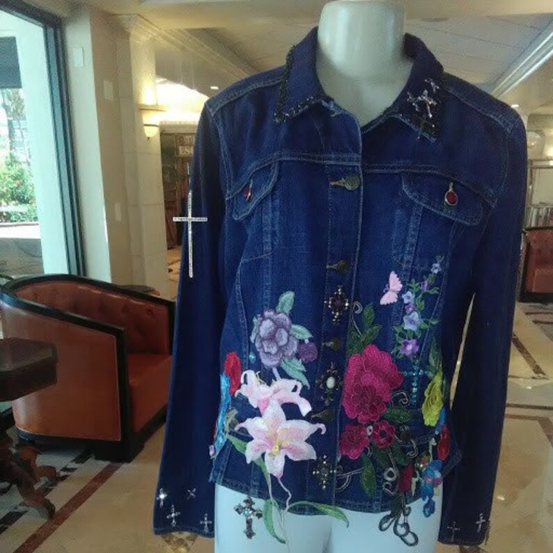 Hand Decorated Denim Jacket.... "all MY Crosses" - Etsy