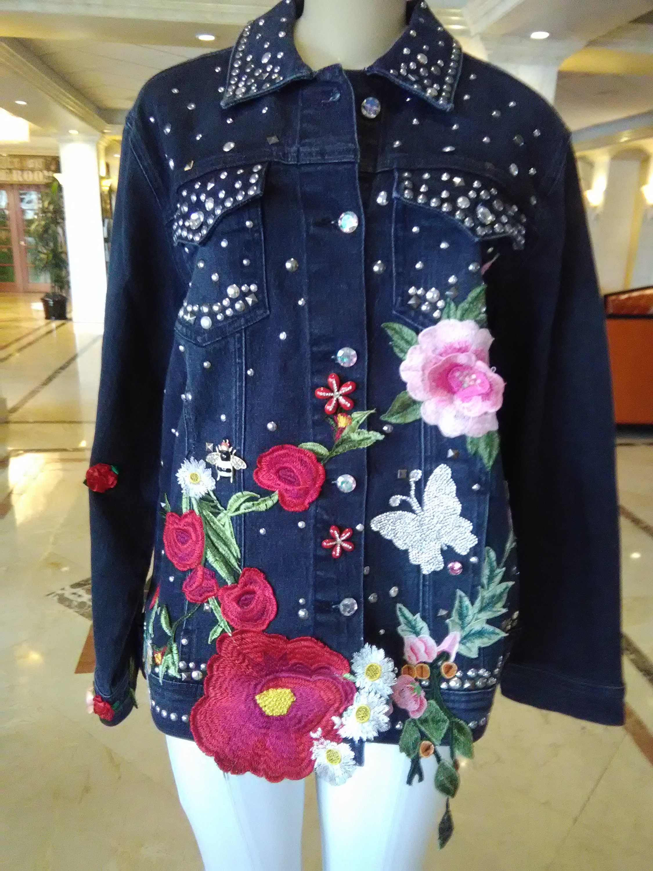 Hand Decorated Denim Jacket .... "oh Poppy" - Etsy