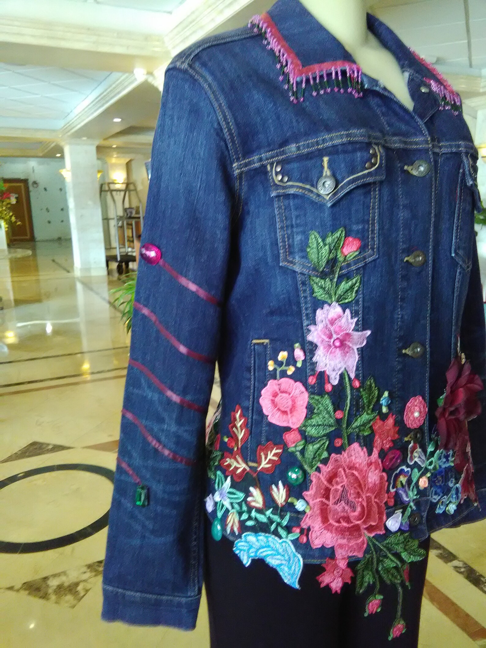 Hand Decorated Denim Jacket .... "bed OF Roses" - Etsy