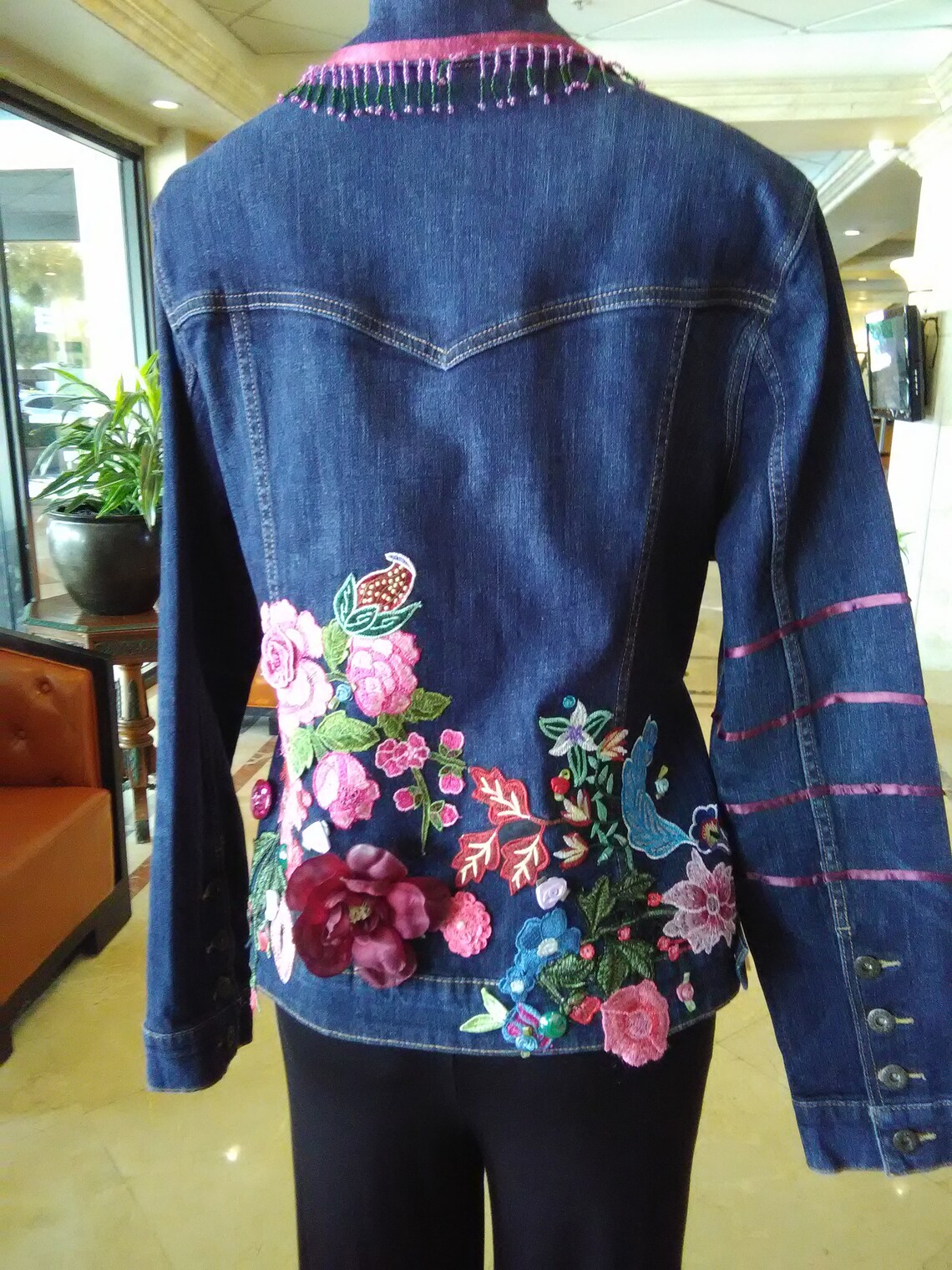Hand Decorated Denim Jacket .... "bed OF Roses" - Etsy