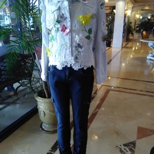Hand Decorated White Denim Jacket .... " BUTTERFLY World" - Etsy