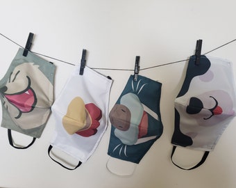Fun Animal Cute Reusable Cloth Face Masksface Coverings for | Etsy