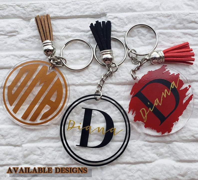 Acrylic Monogram Keychain 2 Acrylic Round Key Chain | Etsy