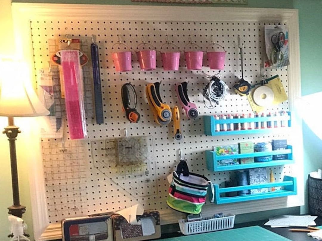 44" X 35" Beautiful Framed Pegboard | Peg Board Organizer | Craft Room ...