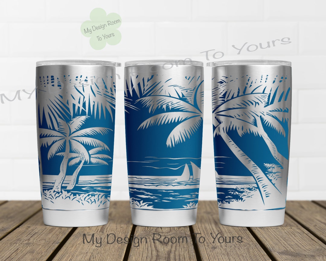 Beach Palms 20oz Tumbler Laser File, Beach 20oz Tumbler Laser Engraving ...