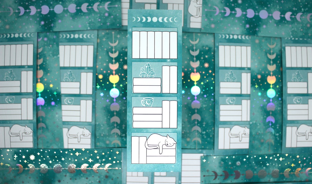 Teal Reading Tracker Bookmark | 20 Spaces to Fill | Holographic Foil ...