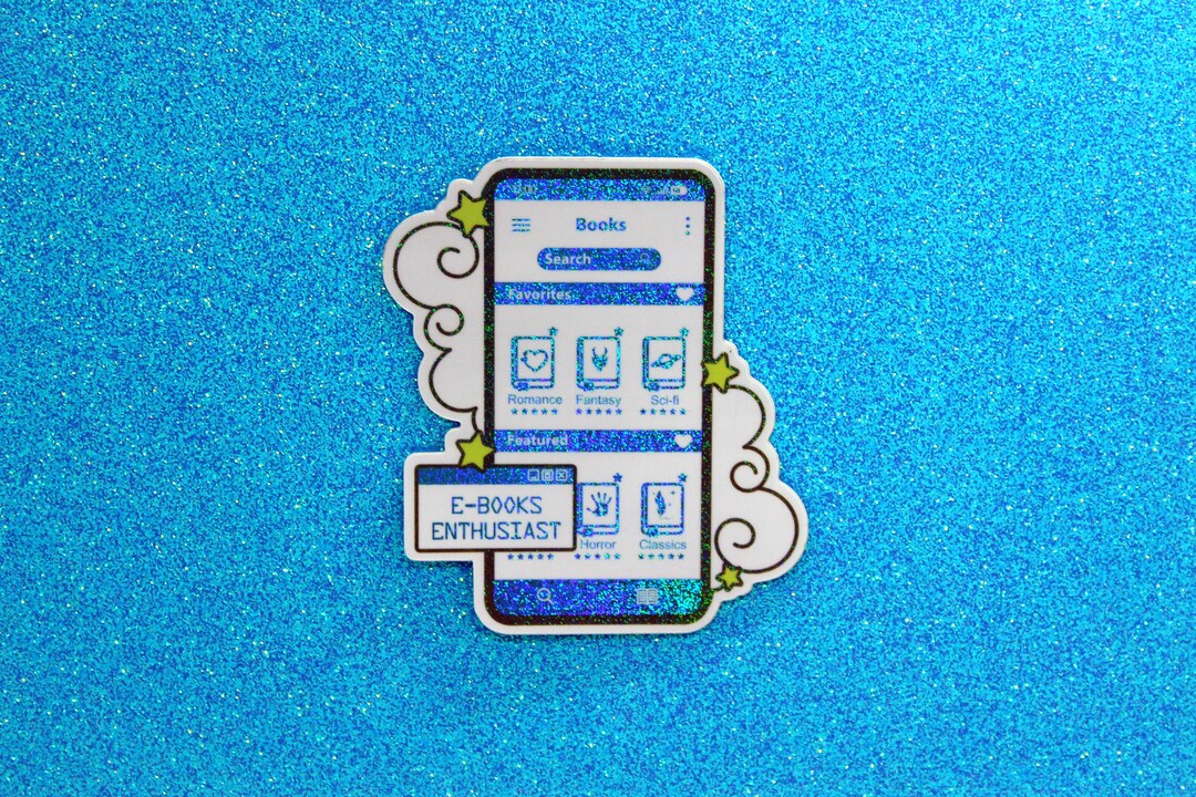 Blue E-book Reader Sticker | Holographic Vinyl | Bookish Gift - Etsy