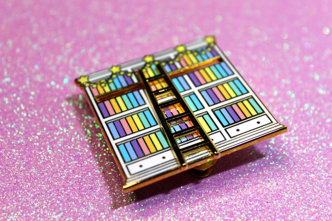 Rainbow Bookshelf Sliding Enamel Pin Book Lover - Etsy