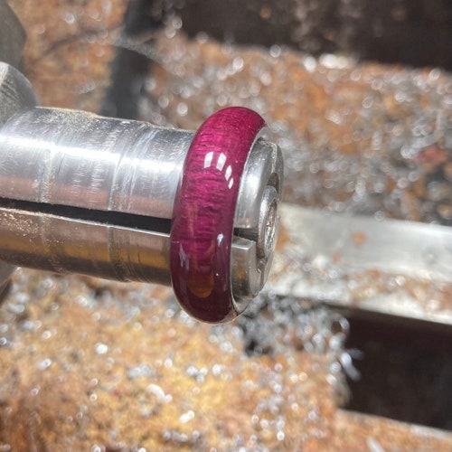 Titanium and Purple Heart Wood Lined Men's Ring With Flat - Etsy