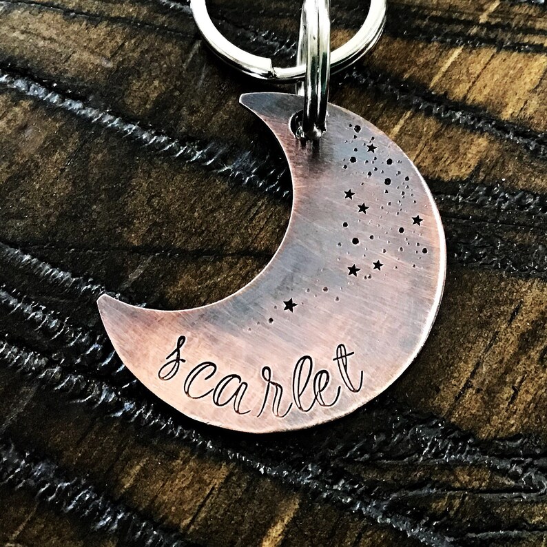 Moon Dog Tag Luna Custom Pet ID Hand Stamped Copper - Etsy