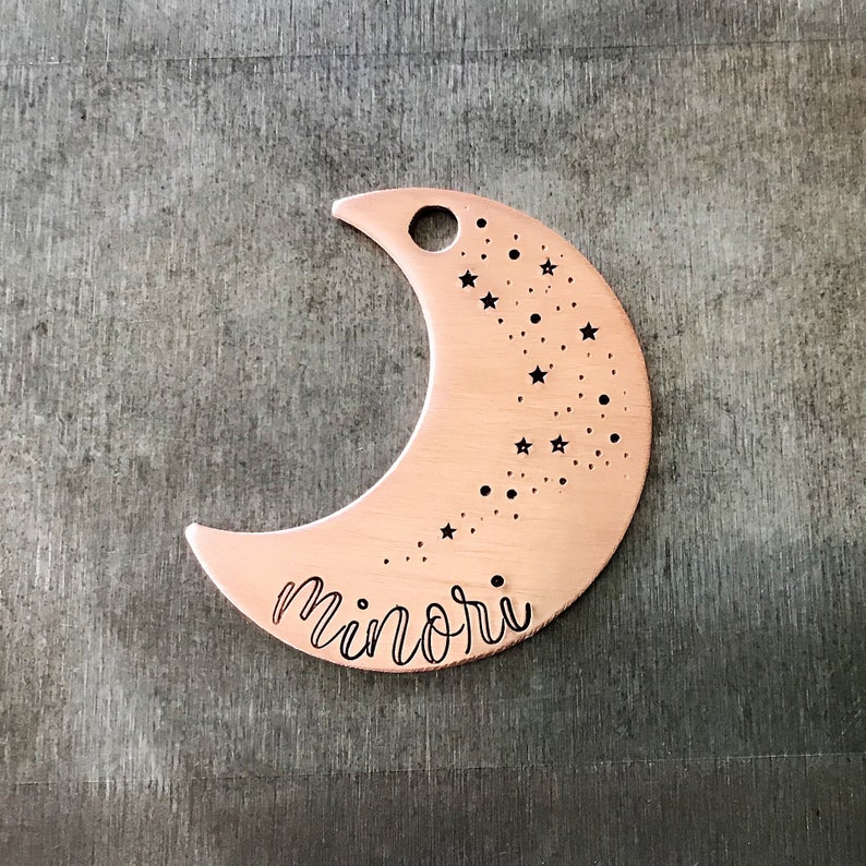 Moon Dog Tag Luna Custom Pet ID Hand Stamped Copper - Etsy