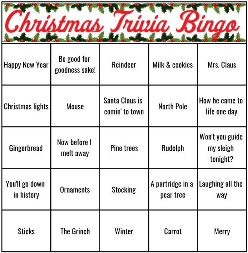Christmas Trivia Bingo (2 Games of Different Difficulties Included) - Etsy