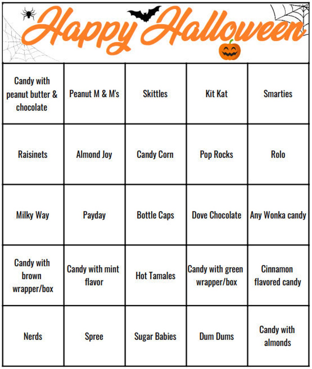 Halloween Candy Bingo (30 Cards) - Etsy