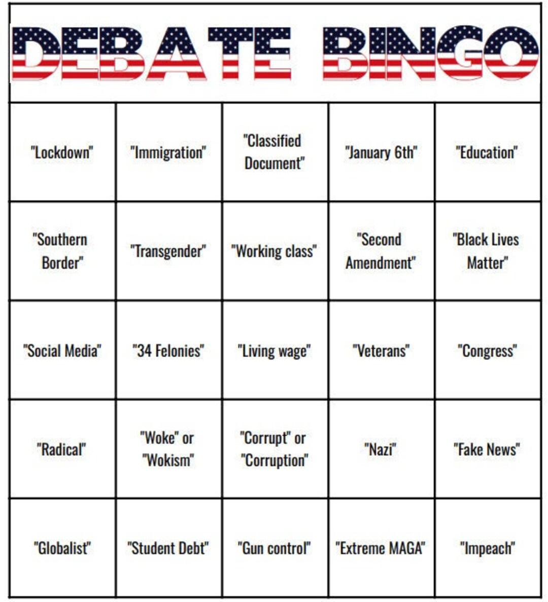 Presidential Debate Bingo (30 Cards) - Etsy