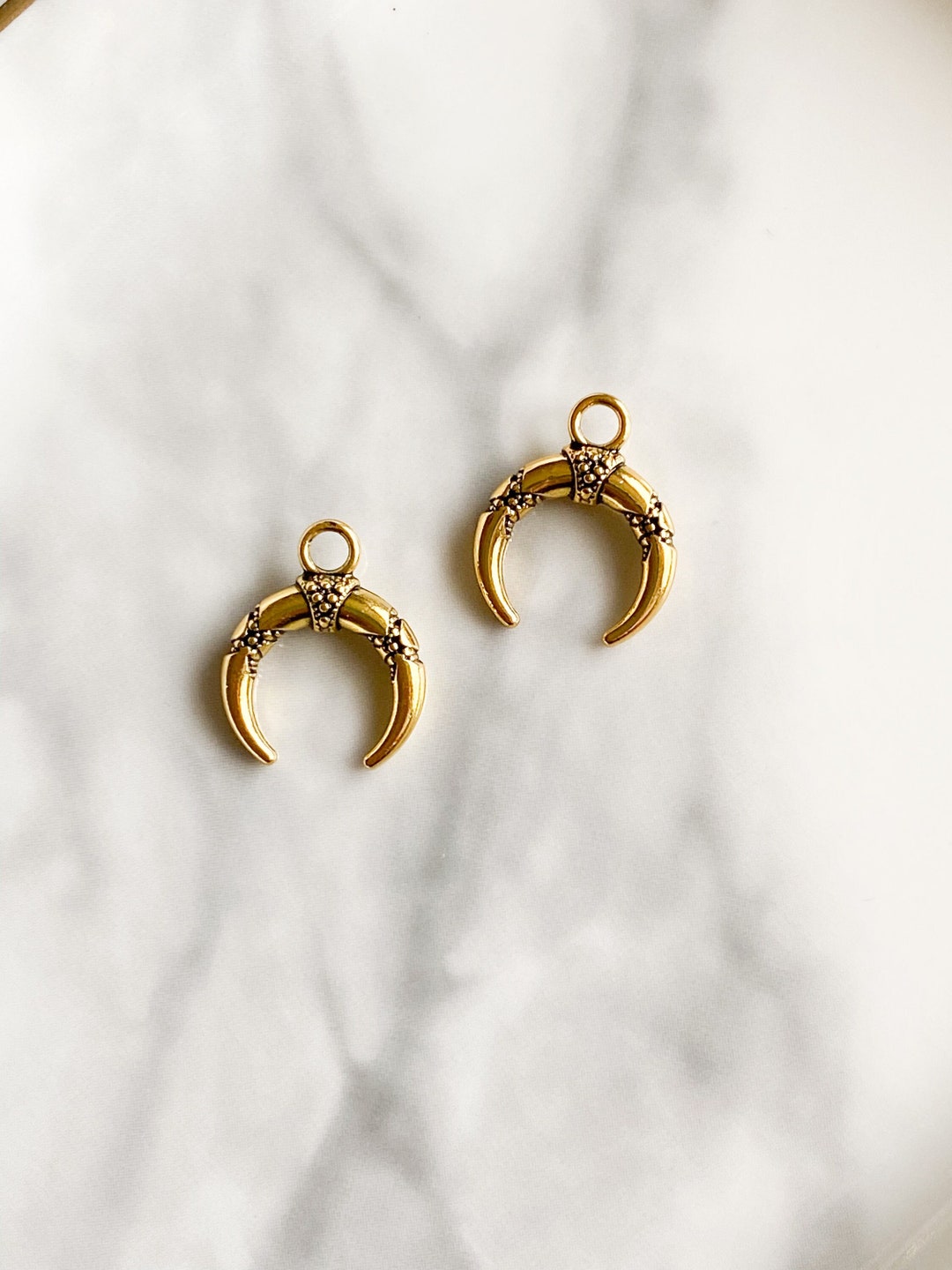 Double Horn Whimsigoth Charms Gold Crescent Moon Charm for Necklaces ...