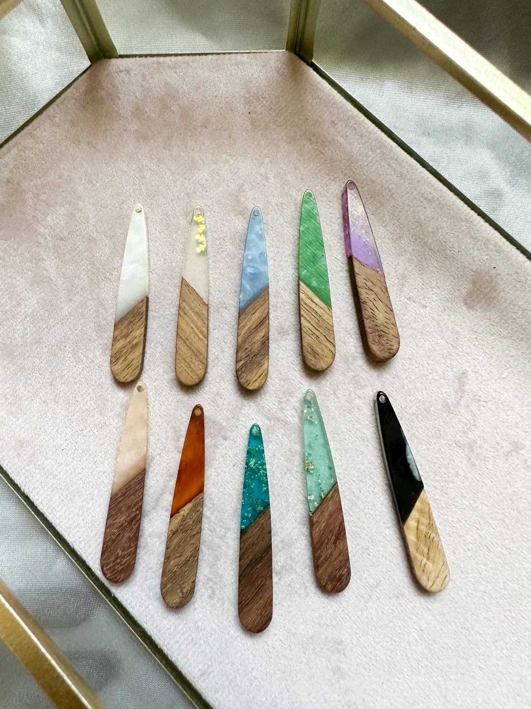 Wood Dangle Charms for Jewelry Making Set of 2, Blush Pink Wood Charms ...