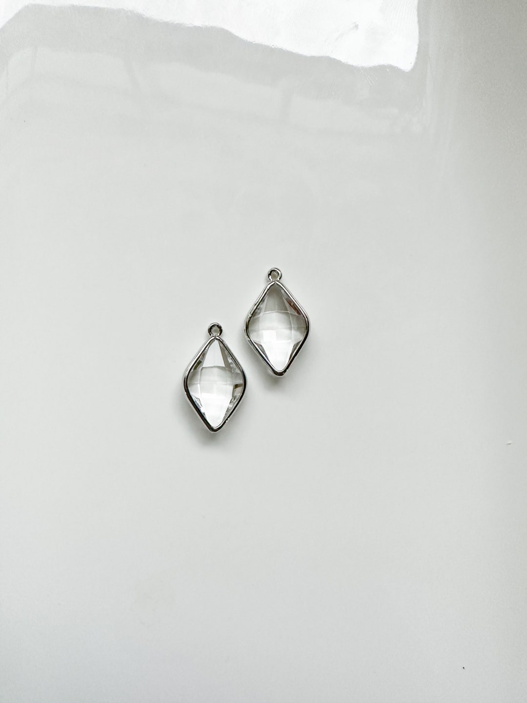 Glass Charms for Necklaces, Diamond Shaped Charm, Silver Charms for ...