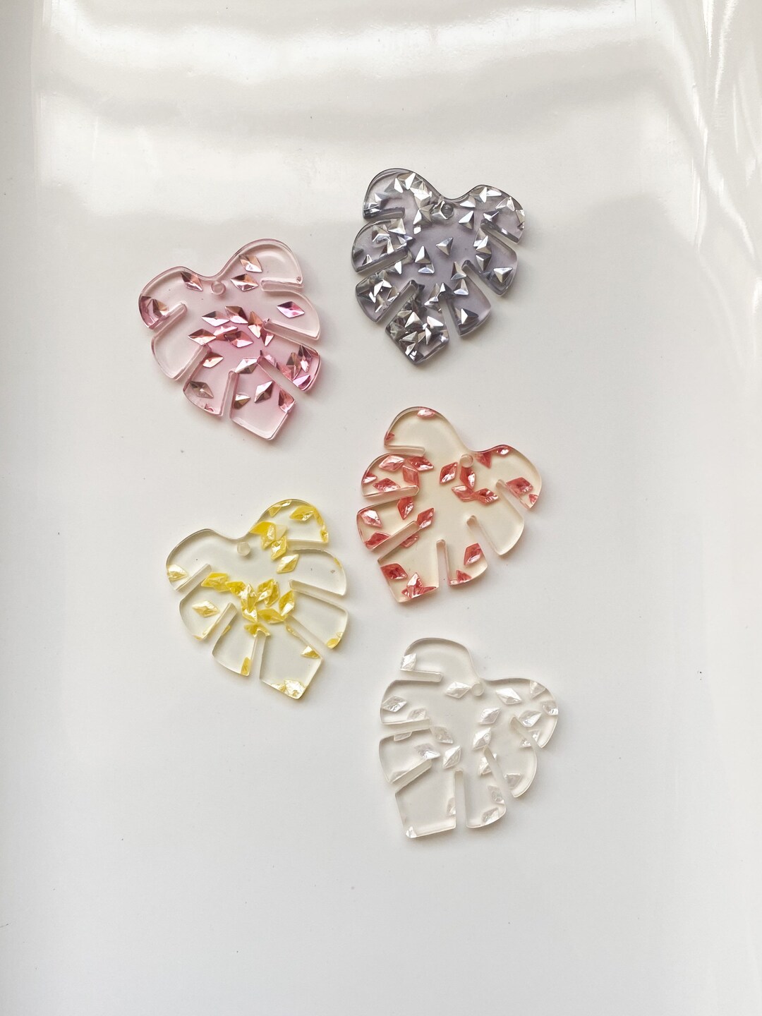 Tropical Leaf Charms for Necklaces for Women, Pink Monstera Leaf ...