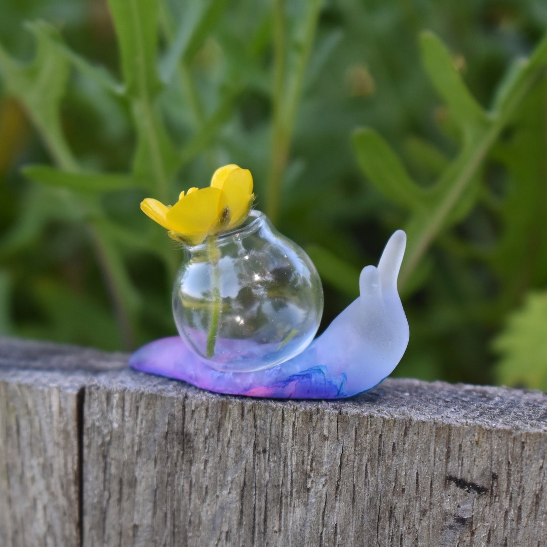 Blue & Purple Slug/snail Resin Ornament With Mini Glass Bowl/vase/shell ...
