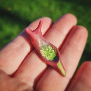 Red & Green Slug/snail Resin Ornament With Mini Glass Bowl/vase/shell ...