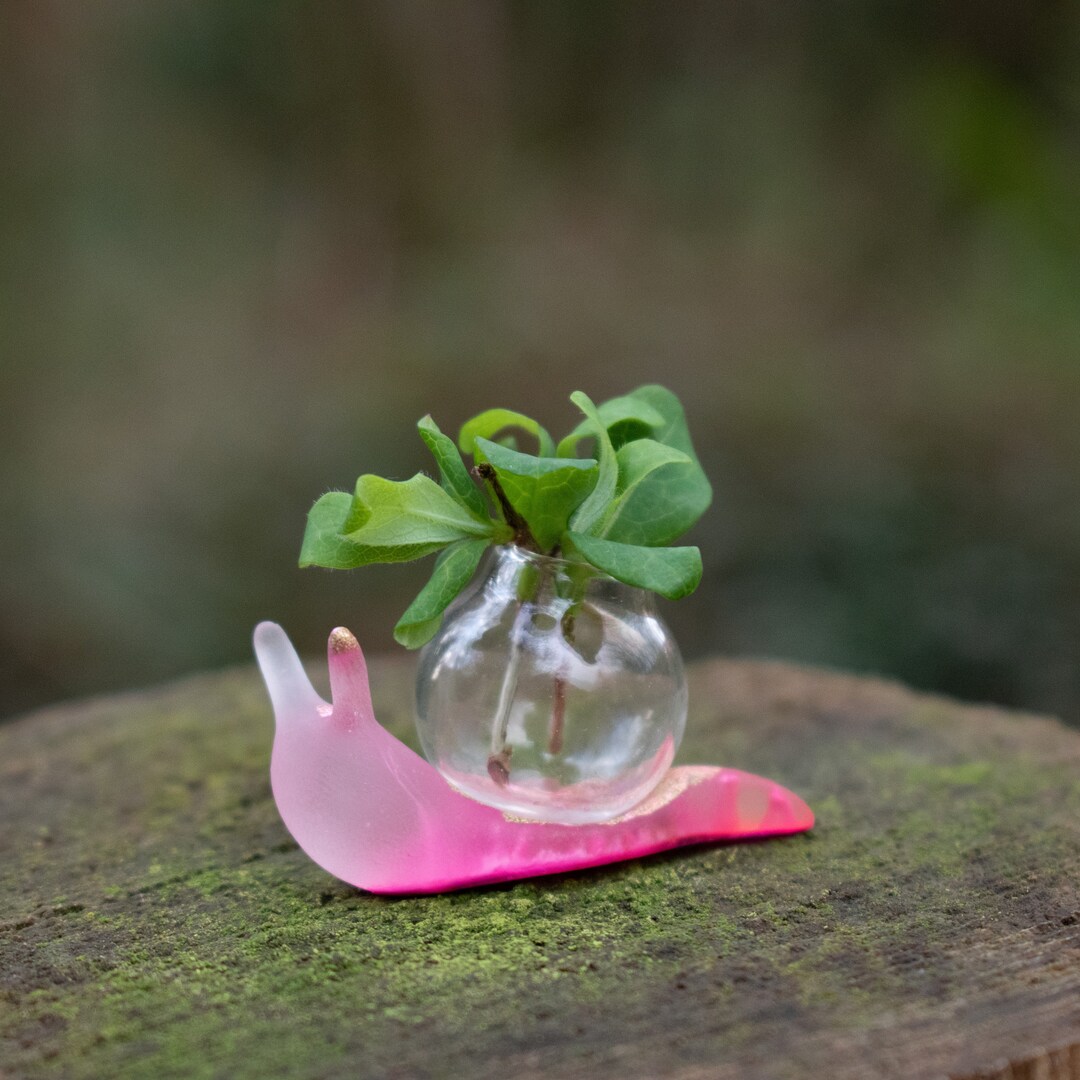 Pink & Gold Slug/snail Resin Ornament With Mini Glass Bowl/vase/shell ...