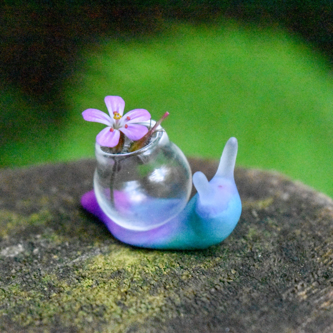 Blue & Purple Slug/snail Resin Ornament With Mini Glass Bowl/vase/shell ...