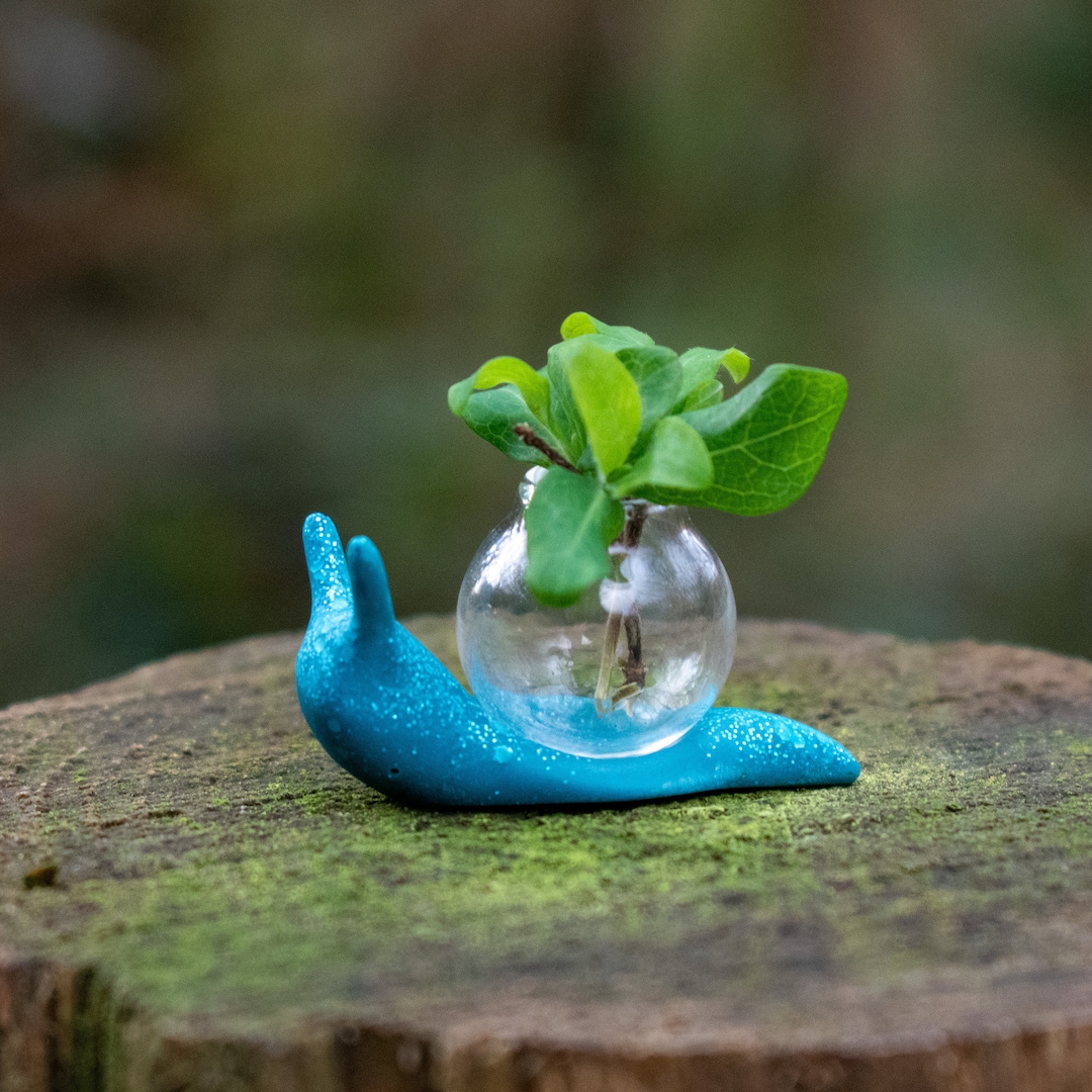 Blue Glitter Slug/snail Resin Ornament With Mini Glass Bowl/vase/shell ...