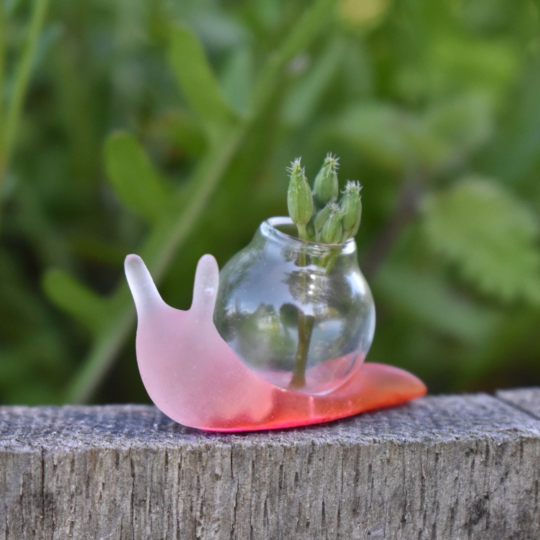 Orange & Gold Slug/snail Resin Ornament With Mini Glass Bowl/vase/shell ...