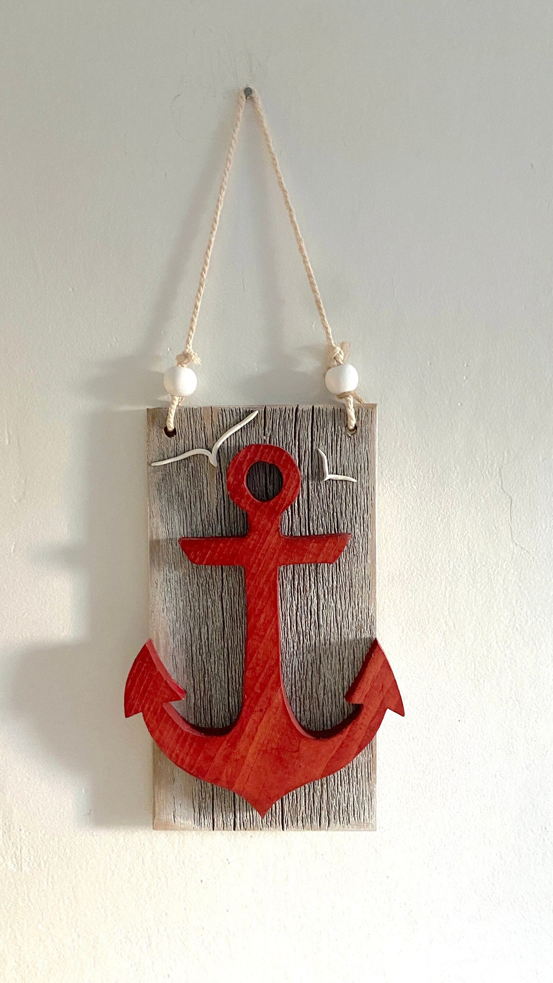 Nautical Red Anchor With Seagulls Coastal Wall Art Beach House Home ...