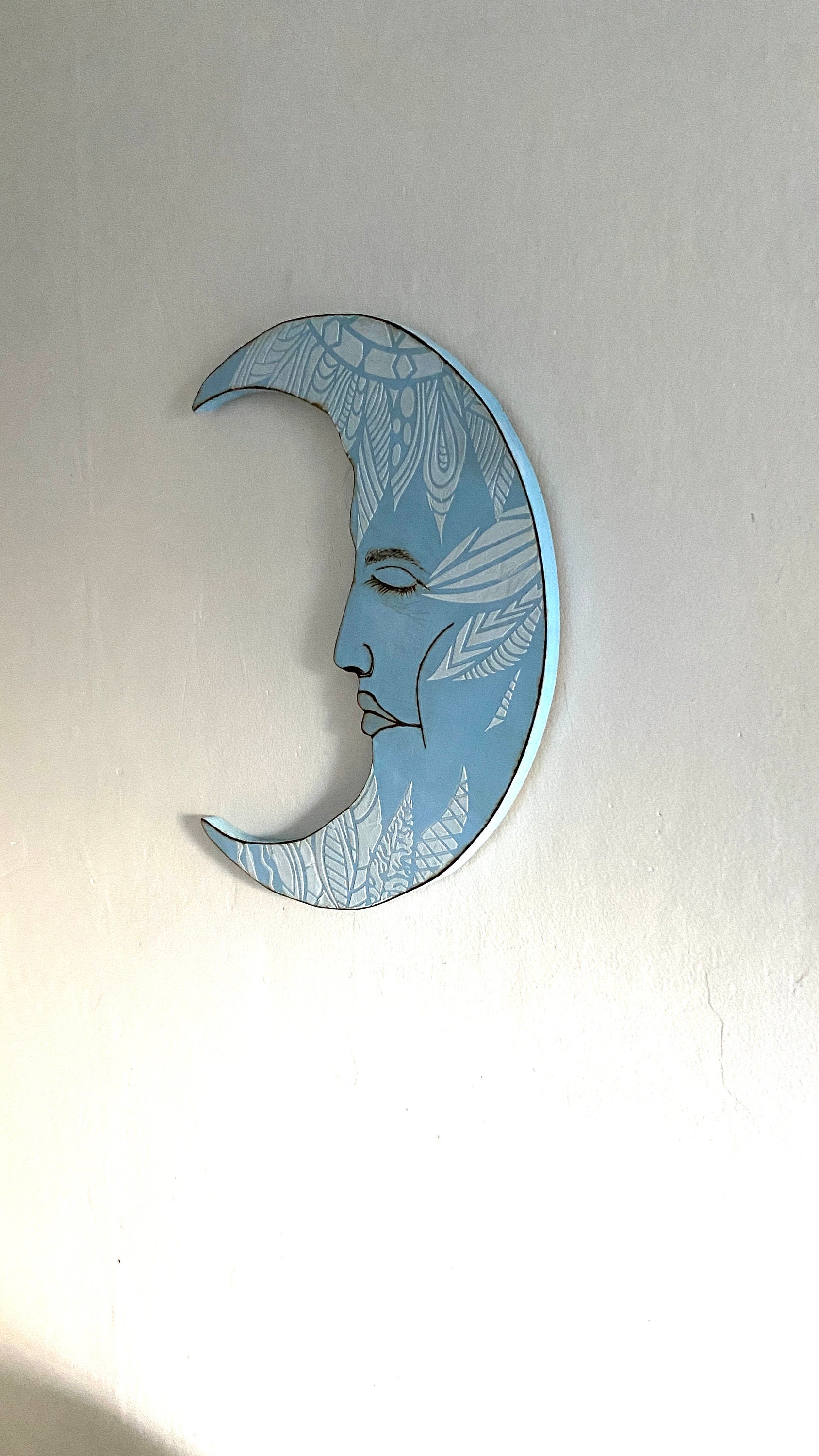 Crescent Moon Celestial Wall Art in Blue Man on the Moon - Etsy