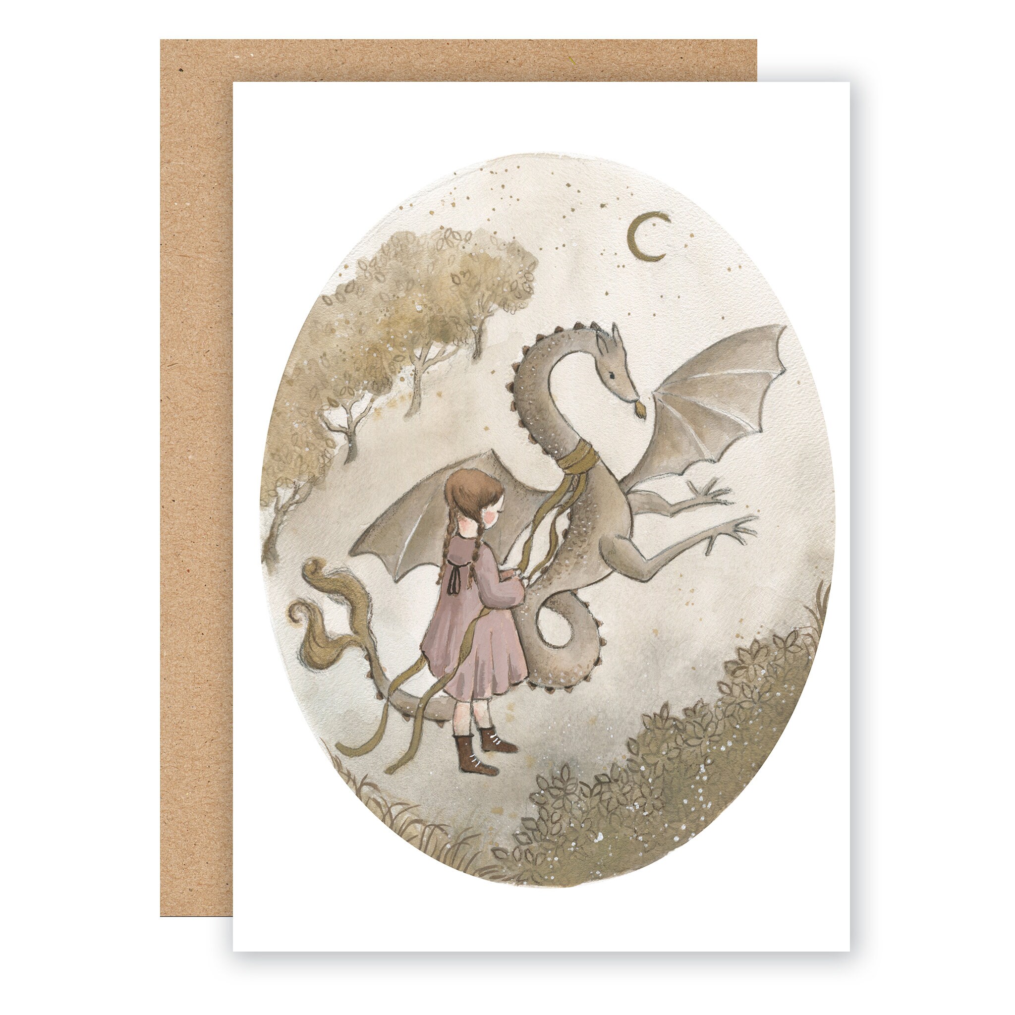 Girl With Dragon Greeting Card, Fairy Tale Art, Michaelmas - Etsy