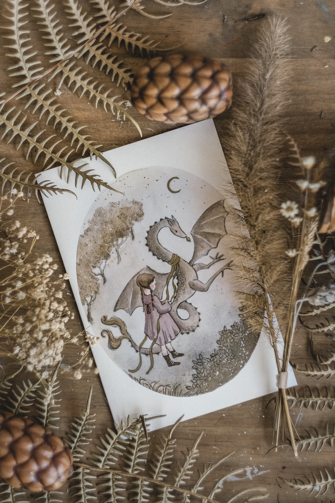 Girl With Dragon Greeting Card, Fairy Tale Art, Michaelmas - Etsy