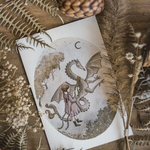 Girl With Dragon Greeting Card, Fairy Tale Art, Michaelmas - Etsy