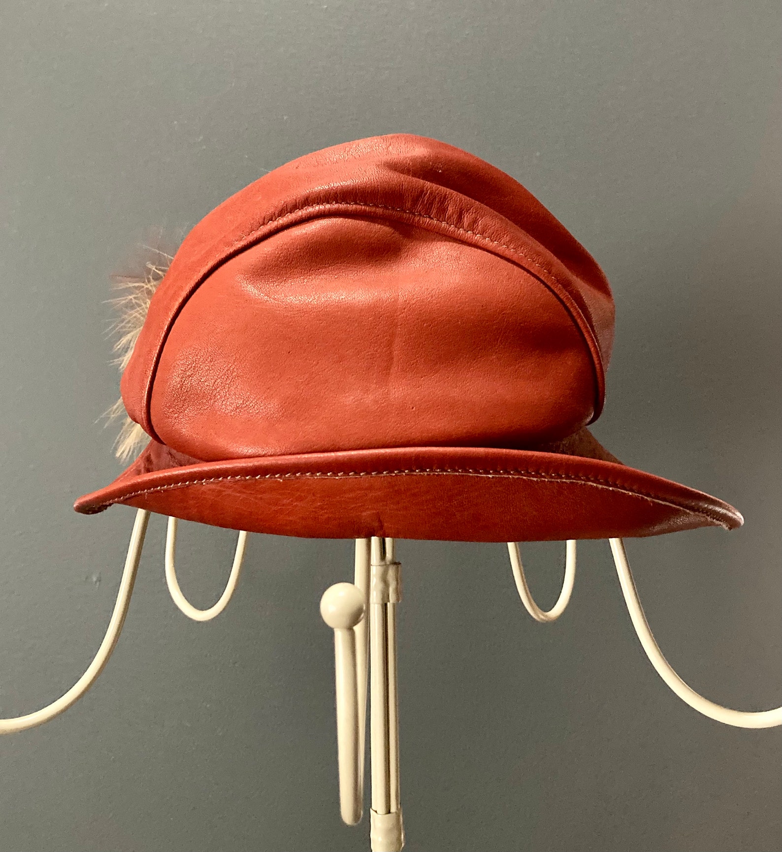 Vintage Red Leather Feather Hat - Etsy 日本