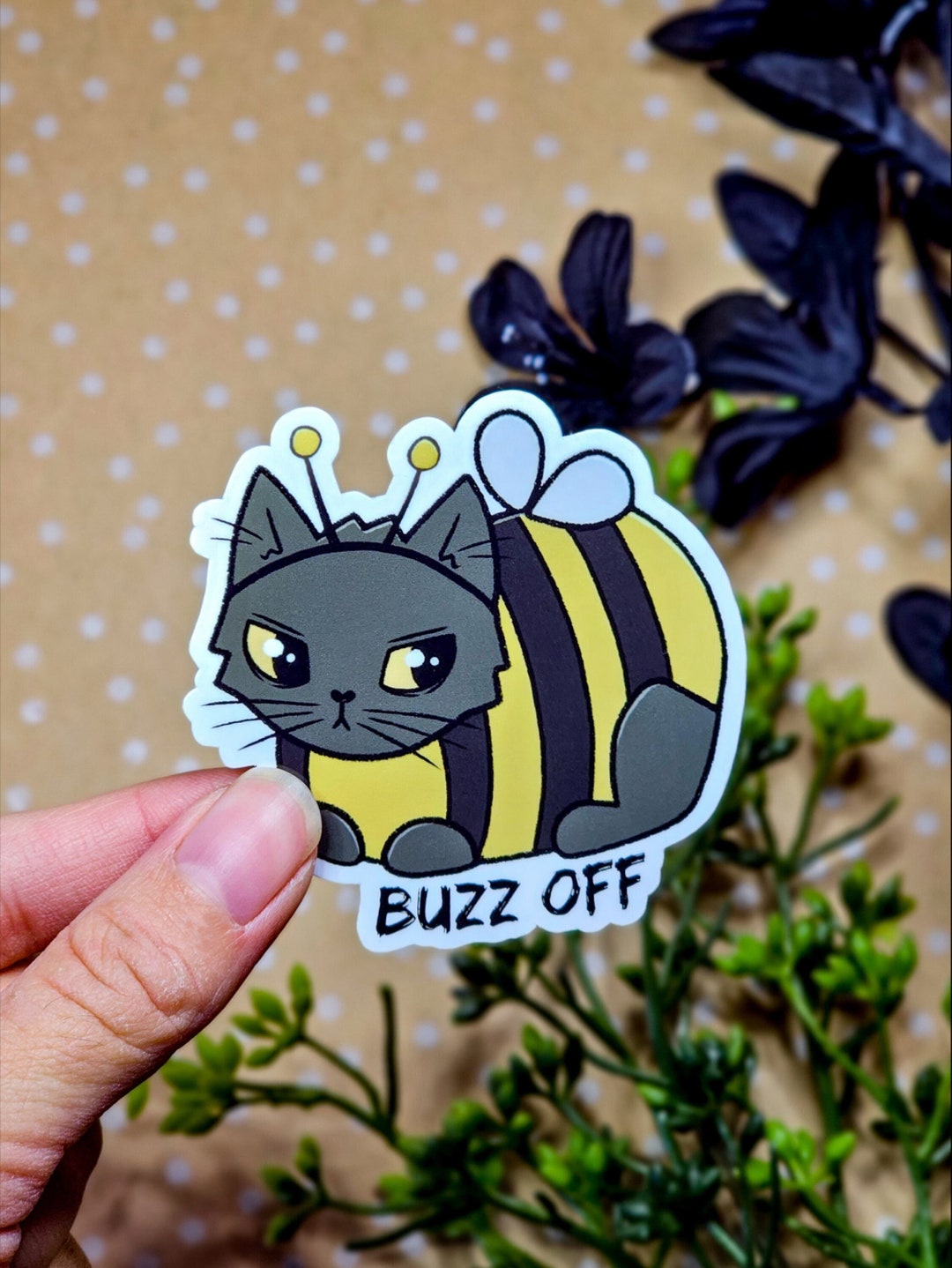 Bee Cat 'buzz Off' Glossy Vinyl Sticker - Etsy