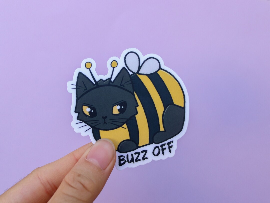 Bee Cat 'buzz Off' Matte Vinyl Sticker - Etsy