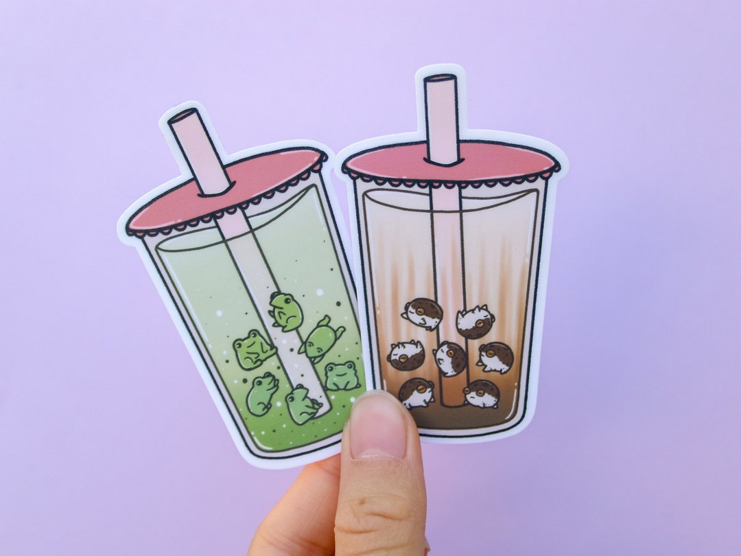 Green Frog Boba Tea/desert Rain Frog Boba Tea Matte Vinyl Sticker - Etsy