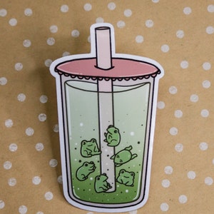 Frog Boba Green Tea Vinyl Sticker, Holographic Sticker - Etsy