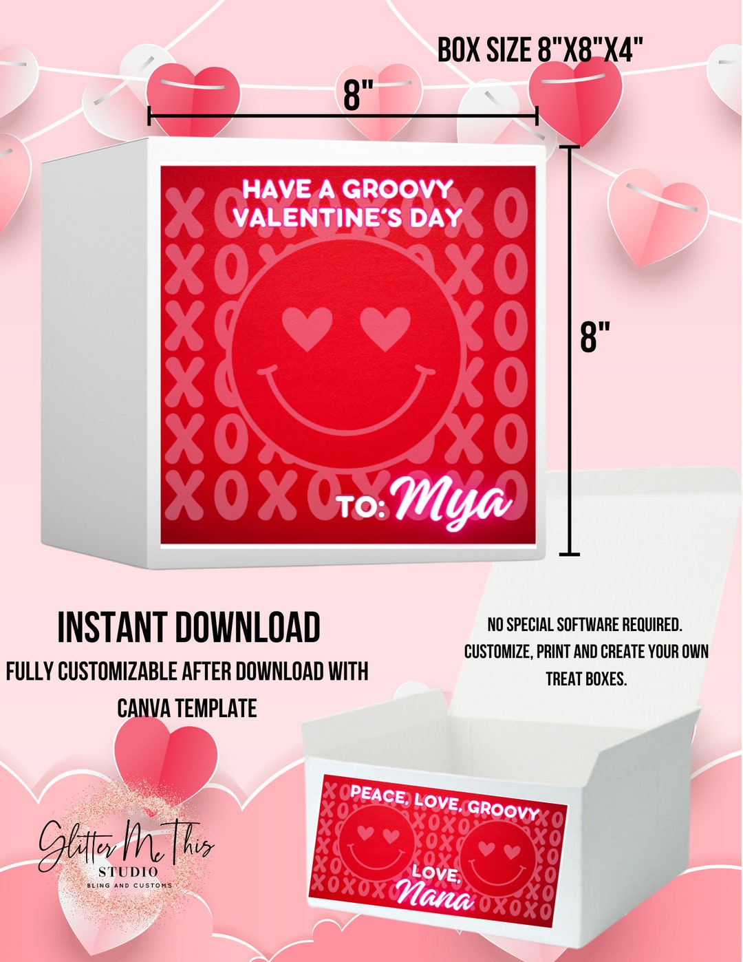 Personalized Smiley Face Valentine's Day Treat Box DIGITAL FILE ...