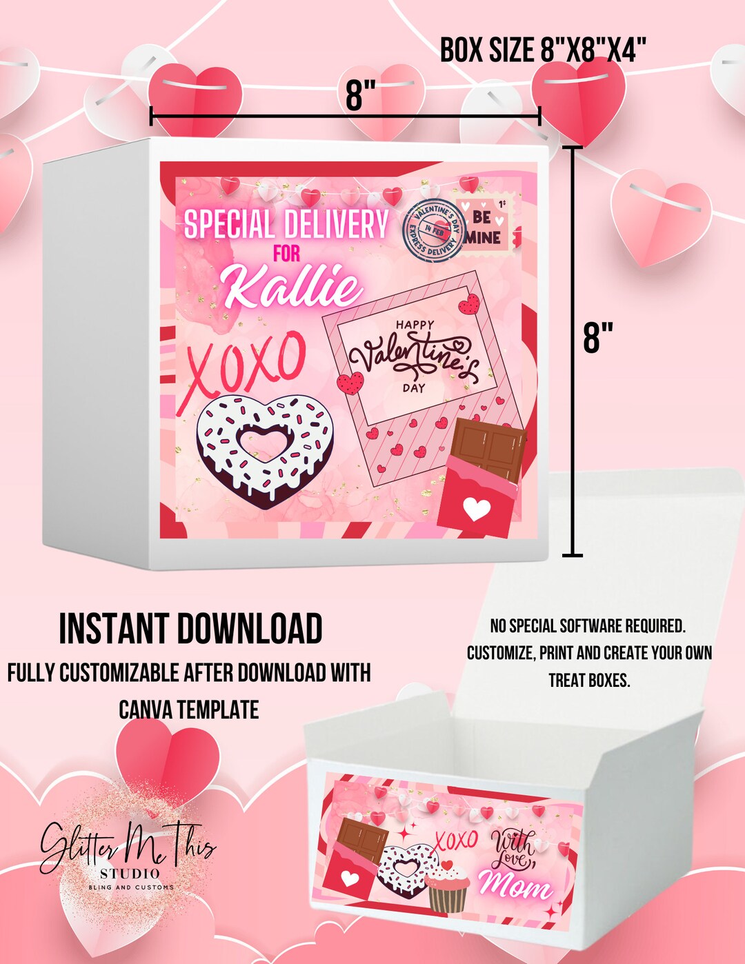 Personalized Valentine's Day Treat Box DIGITAL FILE, Valentines Box for ...