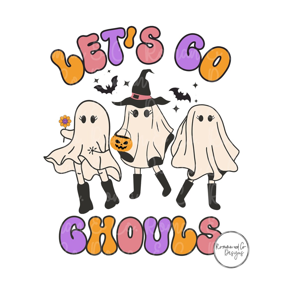 Let's Go Ghouls Halloween Png Retro Wavy Letter Girls Halloween Design ...