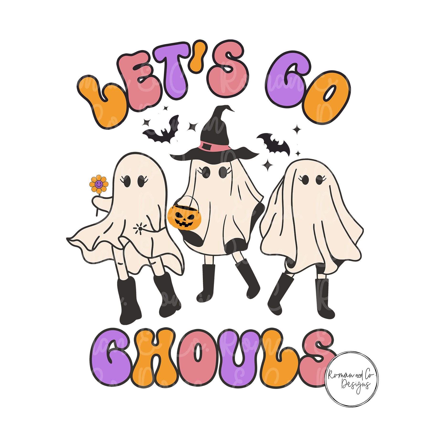 Let's Go Ghouls Halloween Png Retro Wavy Letter Girls Halloween Design ...