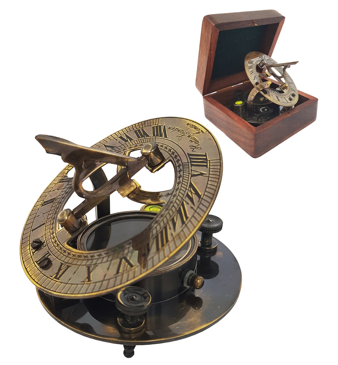 Brass Sundial Compass Marine Boat Gift Pocket Sun Dial in Box Nautical ...