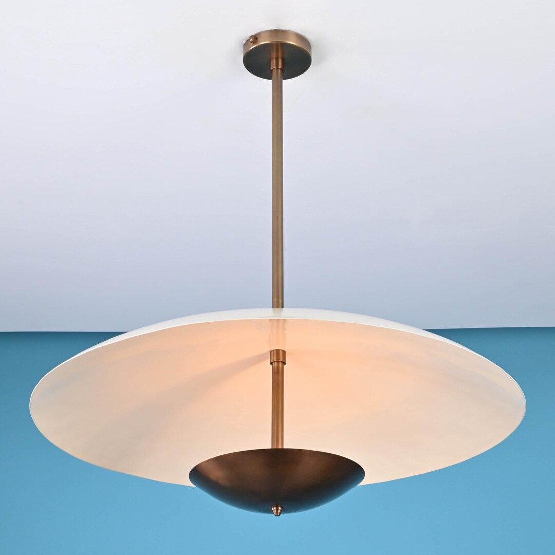 Modern Brass Disc Pendant Light – 30” Dual Finish Chandelier | Custom ...