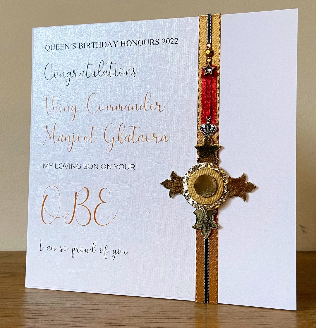 Luxury Personalised OBE, MBE, CBE, Dame, Knighthood, Award, Card ...